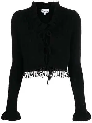 GANNI Beaded Fringe Knitted Cardigan