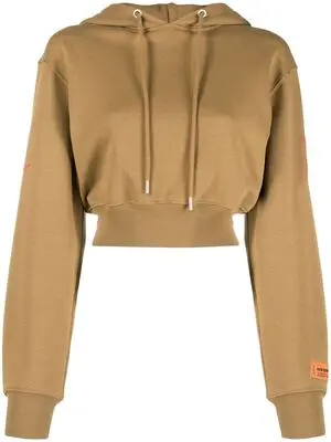 Heron Preston Slogan-print Cropped Hoodie - Brown
