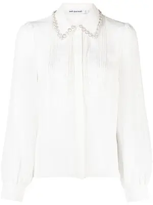 SELF-PORTRAIT Pearl-embellished Blouse - White