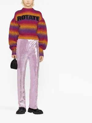 ROTATE BY BIRGER CHRISTENSEN Intarsia-logo Striped Cropped Jumper - Pink