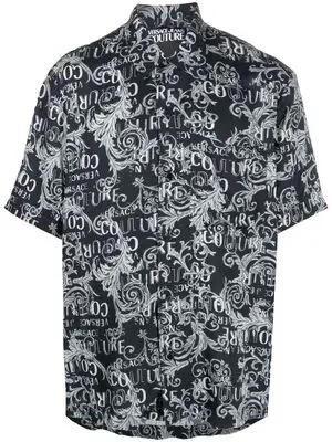 Versace Baroque-print Short-sleeve Shirt - Black