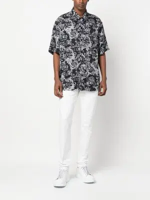 Versace Baroque-print Short-sleeve Shirt - Black