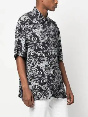 Versace Baroque-print Short-sleeve Shirt - Black