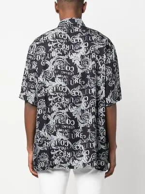 Versace Baroque-print Short-sleeve Shirt - Black