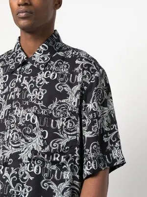 Versace Baroque-print Short-sleeve Shirt - Black