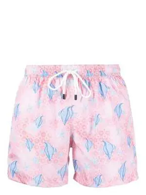 Fedeli Fish-print Swim Shorts - Pink