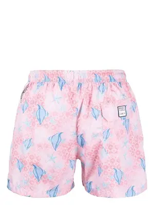 Fedeli Fish-print Swim Shorts - Pink