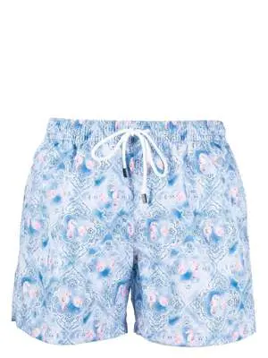Fedeli Shell-print Swim Shorts - Blue