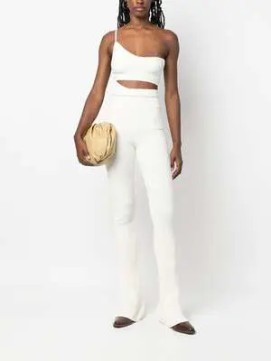 ANDREĀDAMO Cut-out Waist Ribbed Trousers - White