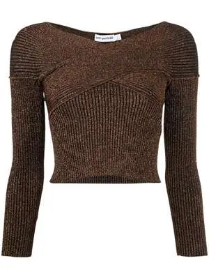 SELF-PORTRAIT Off-shoulder Metallic Knitted Top