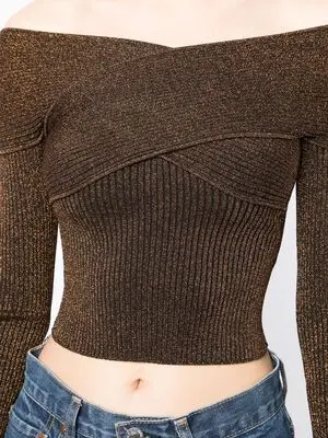 SELF-PORTRAIT Off-shoulder Metallic Knitted Top