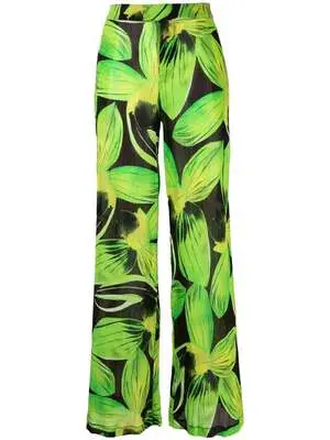 LOUISA BALLOU Leaves-pattern Trousers - Green
