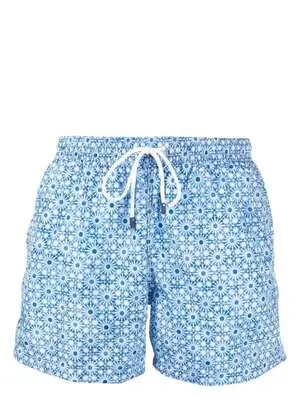 Fedeli Floral-print Swim Shorts - Blue