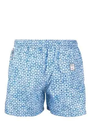 Fedeli Floral-print Swim Shorts - Blue