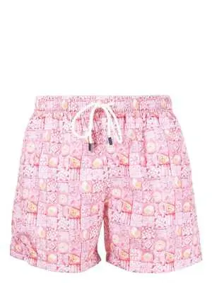 Fedeli Geometric-print Swim Shorts - Pink