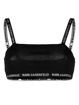 Karl Lagerfeld Ribbed Logo-strap Bandeau Bra - Black