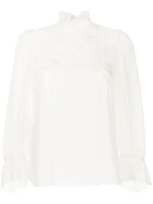 Shiatzy Chen Floral-appliqué Crop-sleeve Blouse