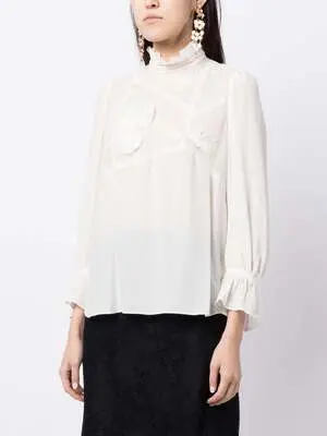 Shiatzy Chen Floral-appliqué Crop-sleeve Blouse