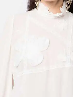 Shiatzy Chen Floral-appliqué Crop-sleeve Blouse
