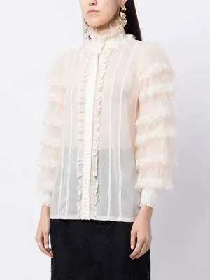 Shiatzy Chen Ruffled Mulberry Silk Blouse