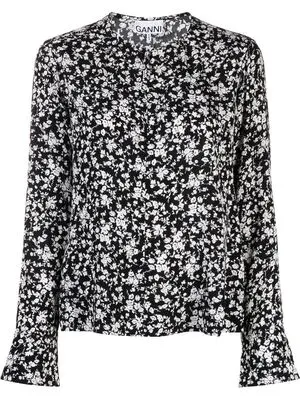 GANNI Floral-print Crepe Blouse