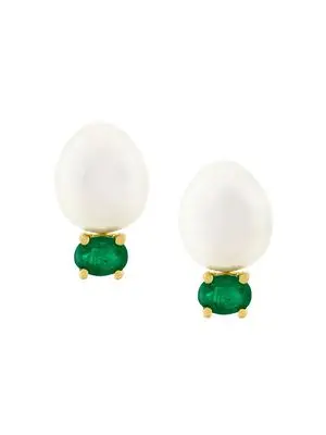WOUTERS & HENDRIX Pearl And Emerald Stud Earrings