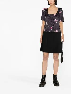 GANNI Floral-print Crinkled Satin Blouse