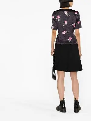 GANNI Floral-print Crinkled Satin Blouse