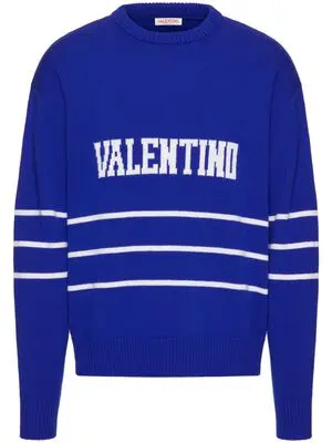Valentino Garavani Logo-intarsia Crew-neck Jumper - Blue