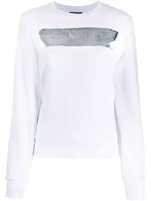 PLEIN SPORT Metallic Logo Cotton Sweatshirt - White