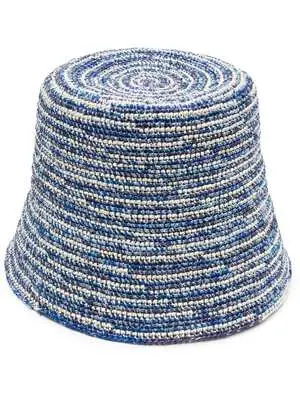 SENSI STUDIO Lampshade Raffia Bucket Hat - Blue