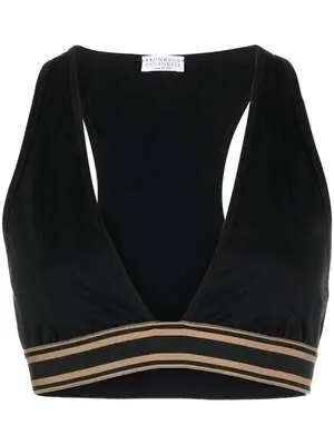 Brunello Cucinelli Striped V-neck Crop Top