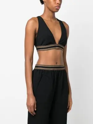 Brunello Cucinelli Striped V-neck Crop Top