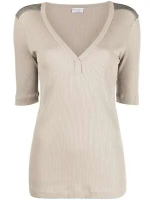 Brunello Cucinelli Ribbed V-neck T-shirt