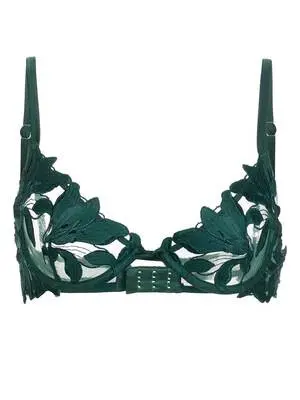 FLEUR DU MAL Lily Embroidery Plunge Demi Bra - Green