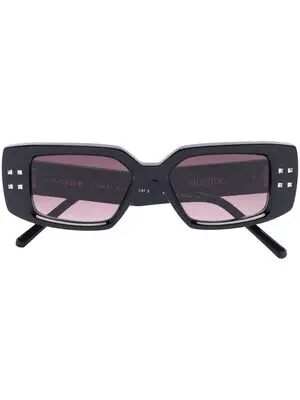 Valentino Garavani Rockstud Rectangle-frame Sunglasses - Black