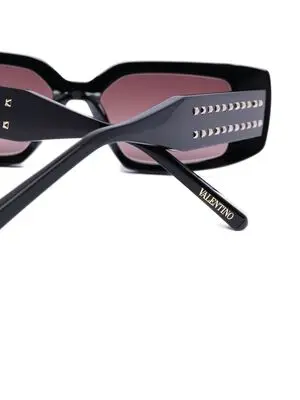 Valentino Garavani Rockstud Rectangle-frame Sunglasses - Black