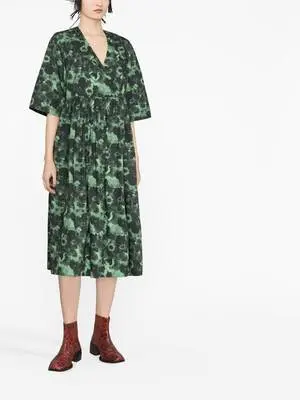 GANNI Organic Cotton V-neck Midi Dress