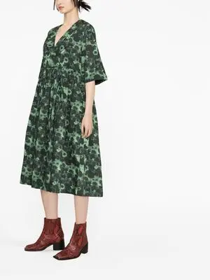 GANNI Organic Cotton V-neck Midi Dress