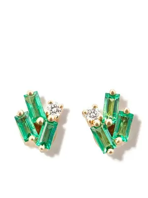 SUZANNE KALAN 18kt Yellow Diamond And Emerald Earrings - Gold