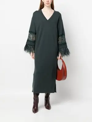 PAULA Floral-lace Detail Knitted Dress - Green