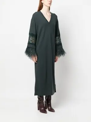 PAULA Floral-lace Detail Knitted Dress - Green