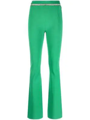 Rabanne Rhinestone-embellished Ribbed-knit Flared Trousers - Green