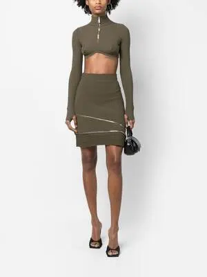 ANDREĀDAMO Zip-detail Ribbed Knit Skirt - Green
