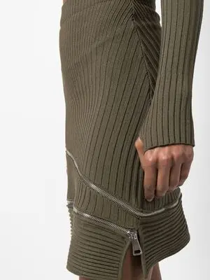 ANDREĀDAMO Zip-detail Ribbed Knit Skirt - Green