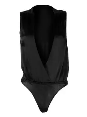 MAISON CLOSE V-neck Silk Bodysuit - Black