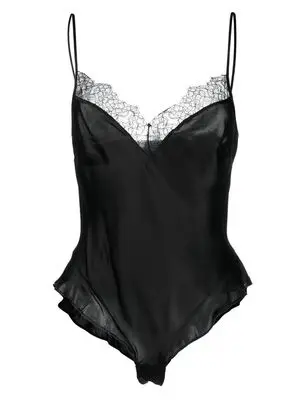 MAISON CLOSE Lace-trimmed Silk Body - Black