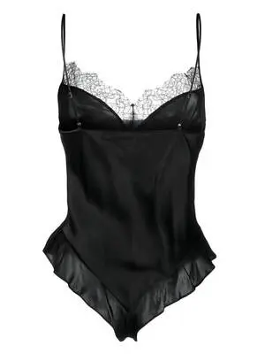MAISON CLOSE Lace-trimmed Silk Body - Black