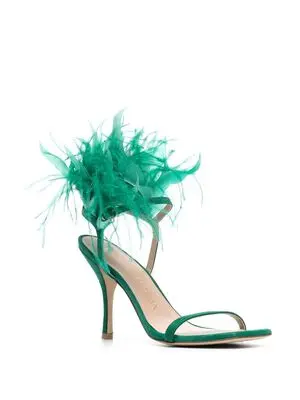 STUART WEITZMAN Plume 100mm Feather-detail Sandals - Green
