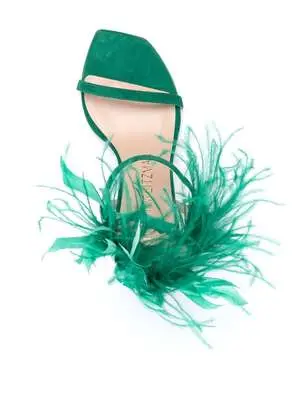 STUART WEITZMAN Plume 100mm Feather-detail Sandals - Green